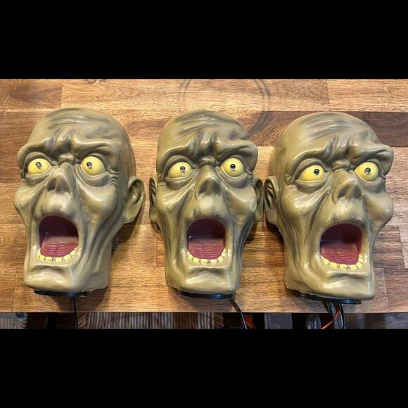 Accents | Blow Mold Halloween Zombie Head Pathway Markers White Lights ...
